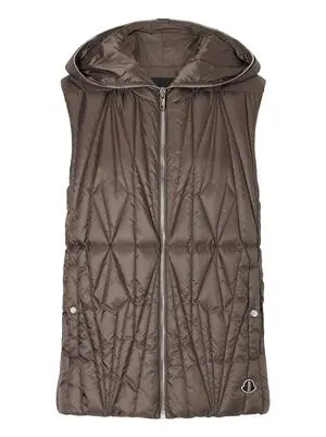 Rick Owens Moncler + Hooded Appliquéd Quilted Down Gilet - Brown