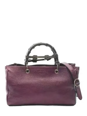 Gucci 2010s Medium Bamboo Leather Tote Bag - Purple