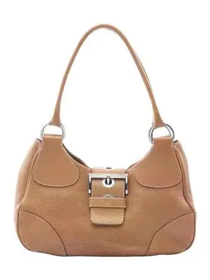 Prada 2000s Buckle Leather Shoulder Bag - Brown