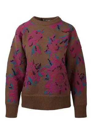 FERRAGAMO Floral Wool Sweater - Tan