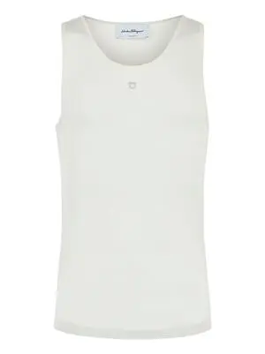 FERRAGAMO Logo Plaque Knit Tank Top - White