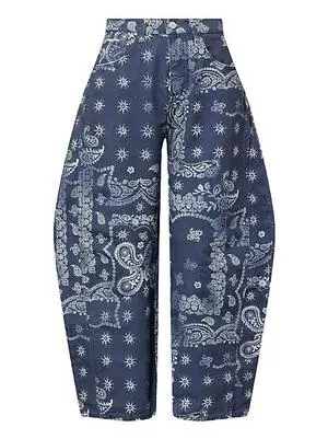 Free People Barrel-leg Denim Jeans - Navy Bandana