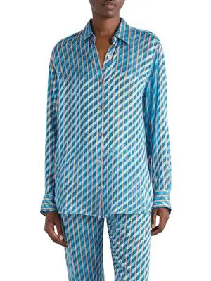 Dries Van Noten Clavelly Devoré Diagonal Stripe Shirt - Turquoise