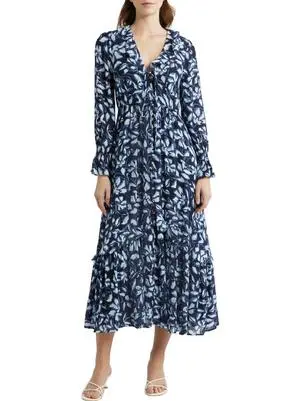 Rails Floral Ruffle Long Sleeve Maxi Dress - Navy Jasmine
