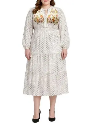 STANDARDS & PRACTICES Polka Dot Long Sleeve Midi Dress - White
