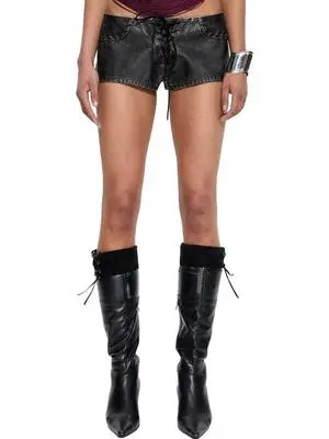 JADED LONDON Faux Leather Mini Shorts With Whipstitch Detail - Black