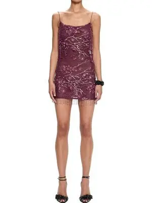 JADED LONDON Ellora Embellished Mini Dress - Burgundy