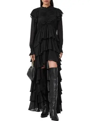 ALLSAINTS Leila Layered Ruffle High-low Maxi Dress - Black