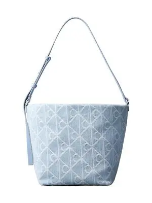 Calvin Klein Allover Emblem Logo Denim Bucket Bag - Denim Light Wash