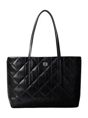 Calvin Klein Quilted Emblem Logo Small Tote - Black