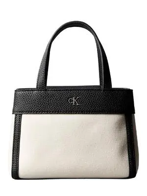 Calvin Klein Monogram Canvas Mini Tote Crossbody Bag - White Canvas