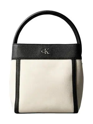 Calvin Klein Monogram Canvas Bucket Bag - White Canvas