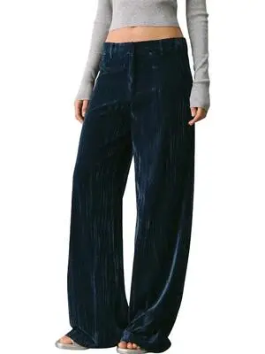 Mango Straight Velvet Pants - Navy