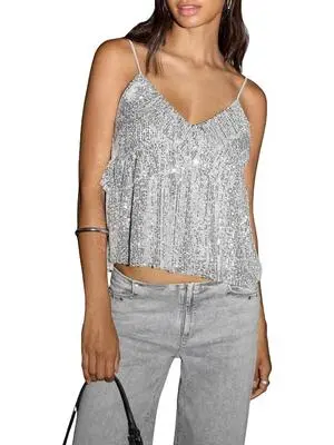 Mango Sequin Embellished Camisole - Silver