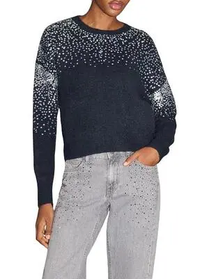 Mango Sequin Embellished Sweater - Navy