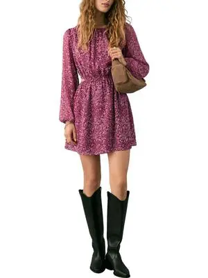 Mango Paisley Cutout Long Sleeve Dress - Maroon