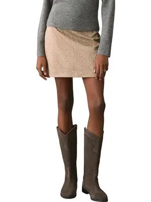 Mango Studded Faux Suede Mini Skirt - Sand