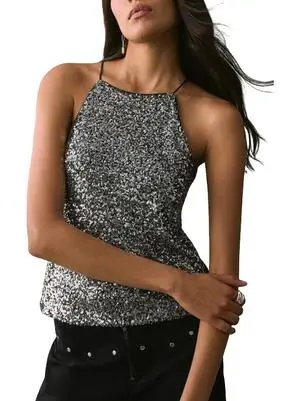 Mango Sequin Sleeveless Top - Silver