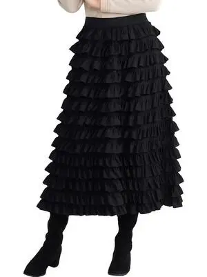 BRAVE+TRUE Symphony Layered Ruffle Maxi Skirt - Black