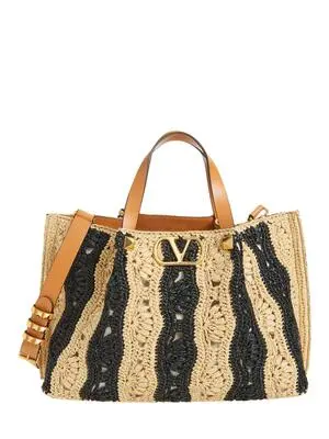 Valentino Garavani Vlogo Signature Crocheted Raffia Tote - Natural/black