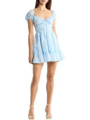 ALL IN FAVOR Embroidered Eyelet Ruffle Hem Minidress - Periwinkle