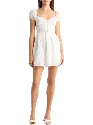 ALL IN FAVOR Embroidered Eyelet Ruffle Hem Minidress - White