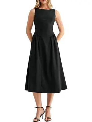 ALL IN FAVOR Fit & Flare Midi Dress - Black