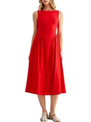 ALL IN FAVOR Fit & Flare Midi Dress - Red
