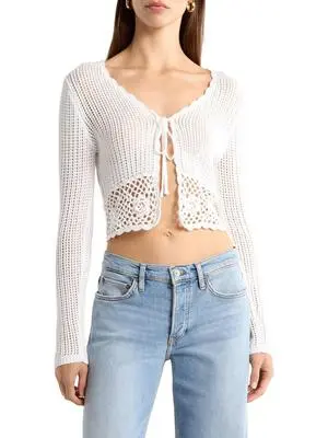 ALL IN FAVOR Crochet Detail Tie-front Sweater - Ivory