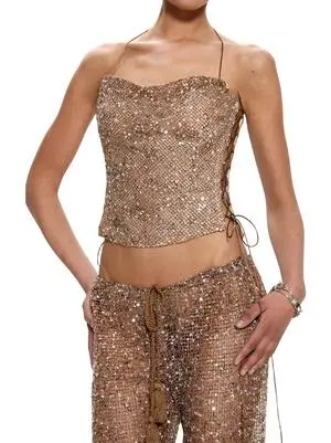 JADED LONDON Sequin Knit Corset Top - Gold