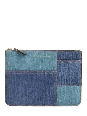 Comme Des Garçons Denim-print Leather Pouch - Blue
