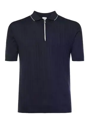 Eleventy Ribbed Zip-neck Polo Shirt - Blue