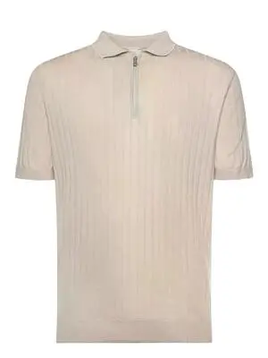 Eleventy Zip-neck Ribbed Polo Shirt - Neutrals
