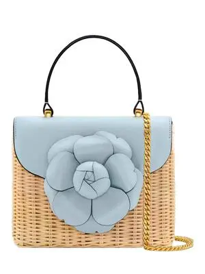 Oscar De La Renta Flower-appliqué Wicker Tote Bag - Neutrals