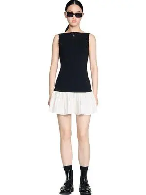 Sandro Slim-fit Two-tone Mini Dress - Black