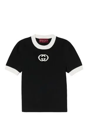 Gucci Ribbed T-shirt With Interlocking G Intarsia - Black