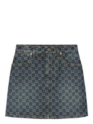 Gucci Gg Cotton Denim Jacquard Mini Skirt - Blue