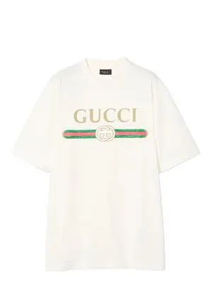 Gucci Cotton Jersey And Silk T-shirt With Print - White