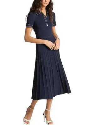 Michael Kors Contrast Polo Midi Dress - Midnight Blue
