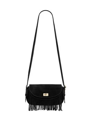 Sandro Le Mini Mambo Fringed Suede Shoulder Bag - Black
