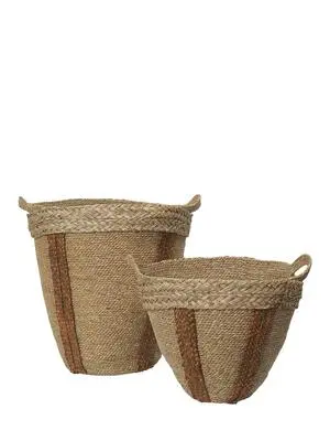 FERM LIVING Mar Woven Baskets Set Of 2 - Natural & Red Brown