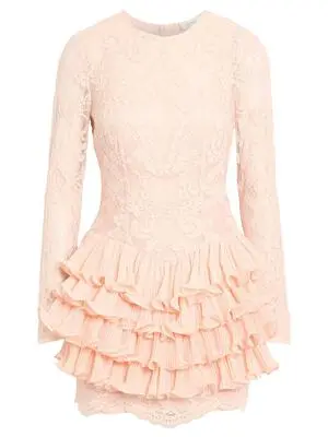 Zimmermann Ruffled Corded Lace Mini Dress - Pastel Pink