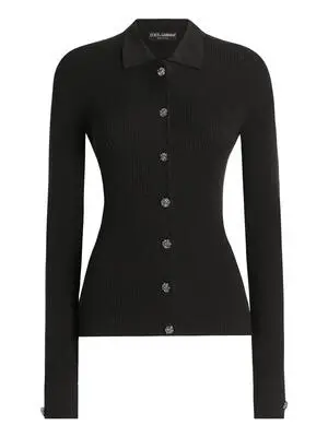 Dolce & Gabbana Ribbed Long Sleeve Cardigan - Black