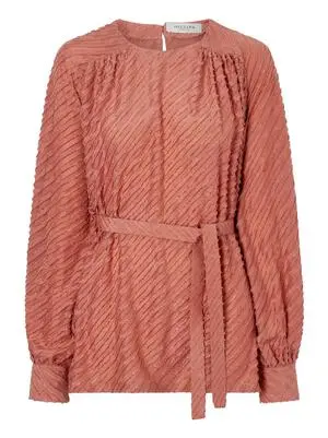 Giuliva Heritage Tea Belted Silk Blouse - Red