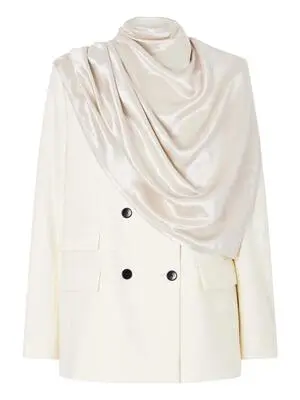 Maria Mcmanus Scarf-detailed Double-breasted Wool-blend Blazer - Neutrals