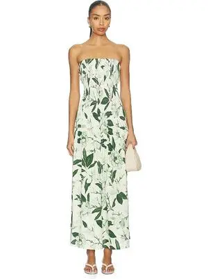 Verandah Smocked Summer Maxi Dress - Ivory & Emerald Green Magnolias