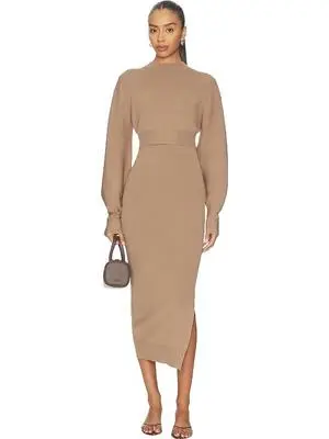 ALLSAINTS Dinah Knit Midi Dress With Detachable Sweater - Pine Bark Brown