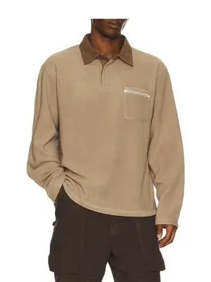 RHYTHM Ladder Polar Fleece Polo In Brown - Stone
