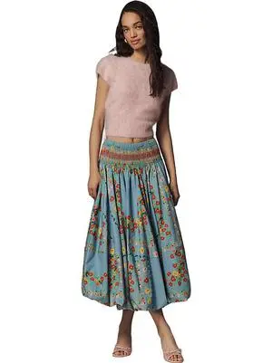 HOPE FOR FLOWERS BY TRACY REESE Bubble-hem Midi Skirt - Chambray Floral