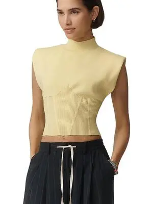 Endless Rose Mock-neck Knit Muscle Tee - Light Yellow